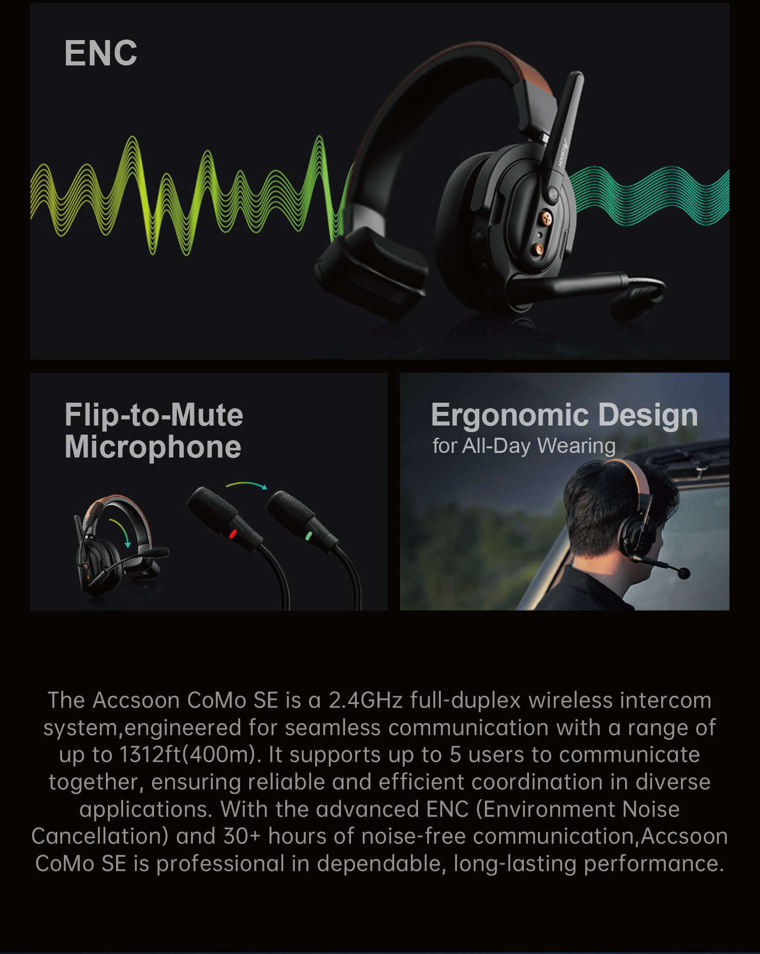 Accsoon CoMo SE Full-Duplex 5-Person Wireless Intercom System (2.4 GHz ...