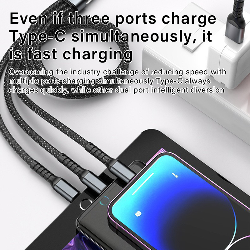 100W 3 in 1 Super Charging Cable 6A Micro USB Type C Fast Charger Type ...