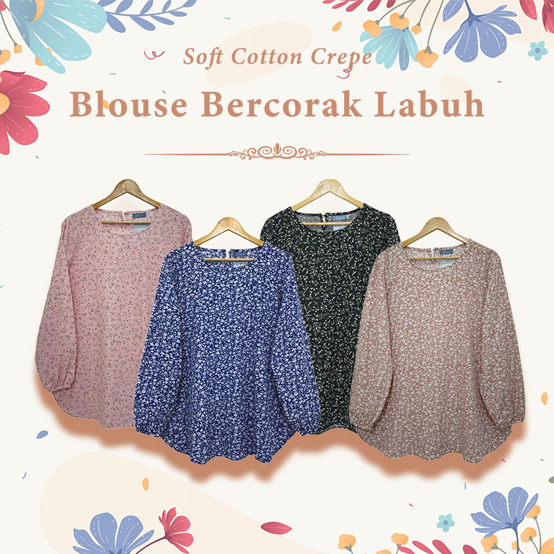 Bintang Fashion Blouse Labuh Bunga Saiz Besar Lengan Panjang | Blouse ...