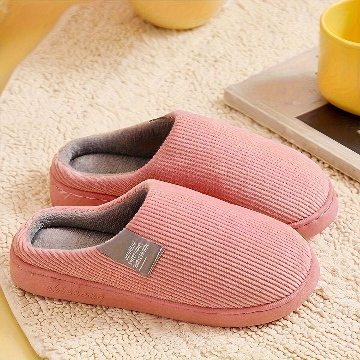 Men's and women's vertical cotton slippers men's home shoes indoor ...