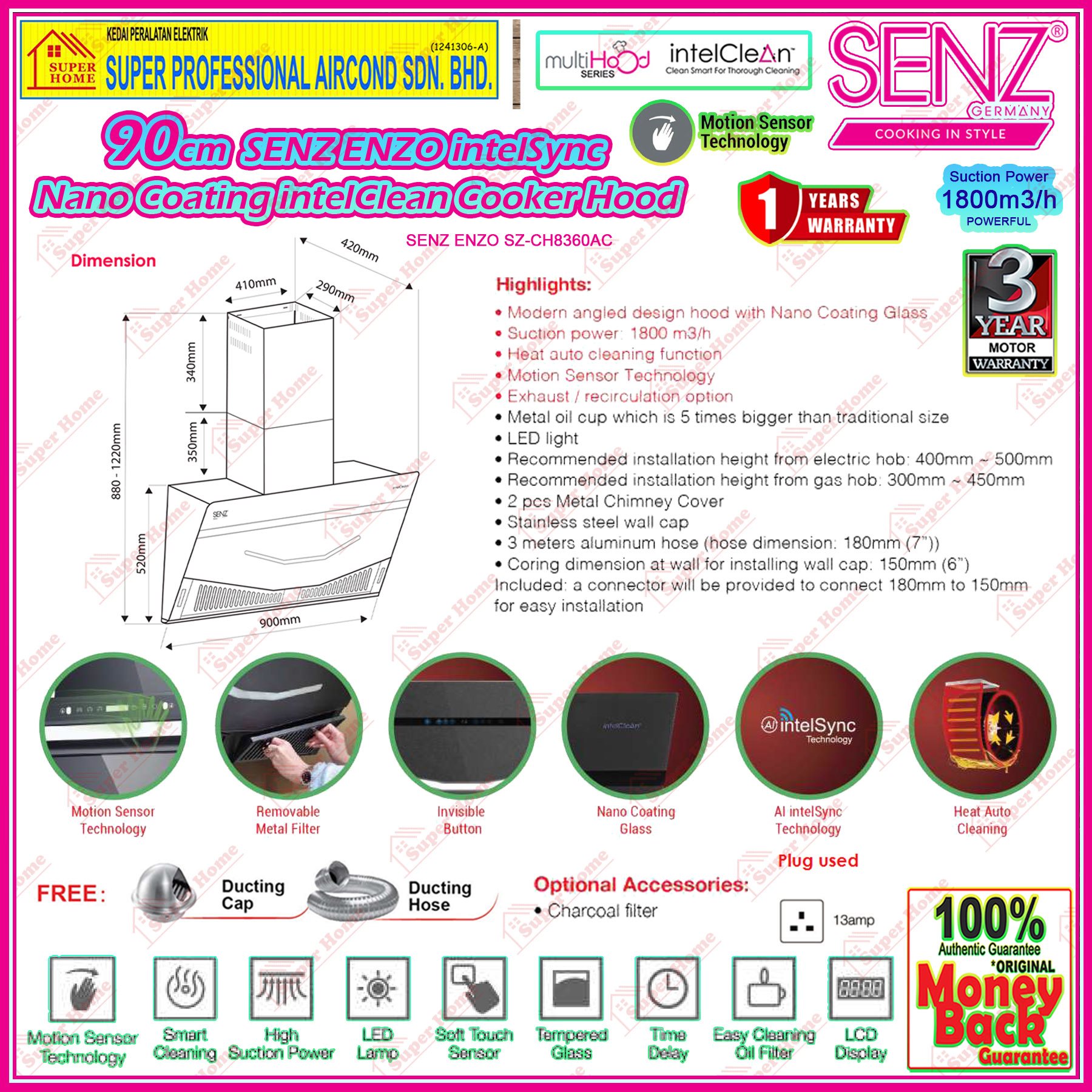 SENZ Cooker Hood SENZ ENZO SZ-CH8360AC / SENZ Built-in Hob SENZ RUBY SZ ...
