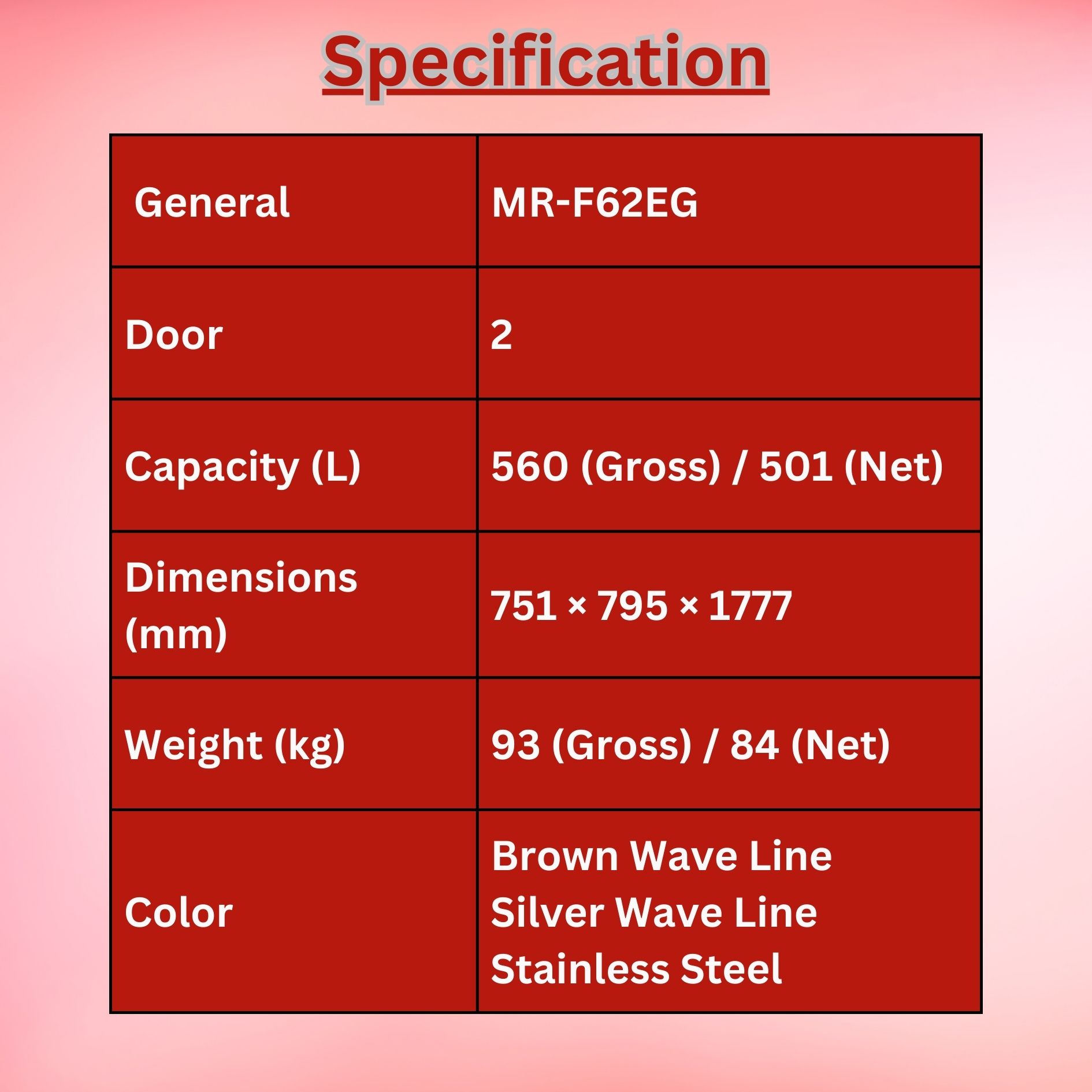 (Free Install)Mitsubishi MR-F62EG 560L 2 French Door Neuro Inverter ...