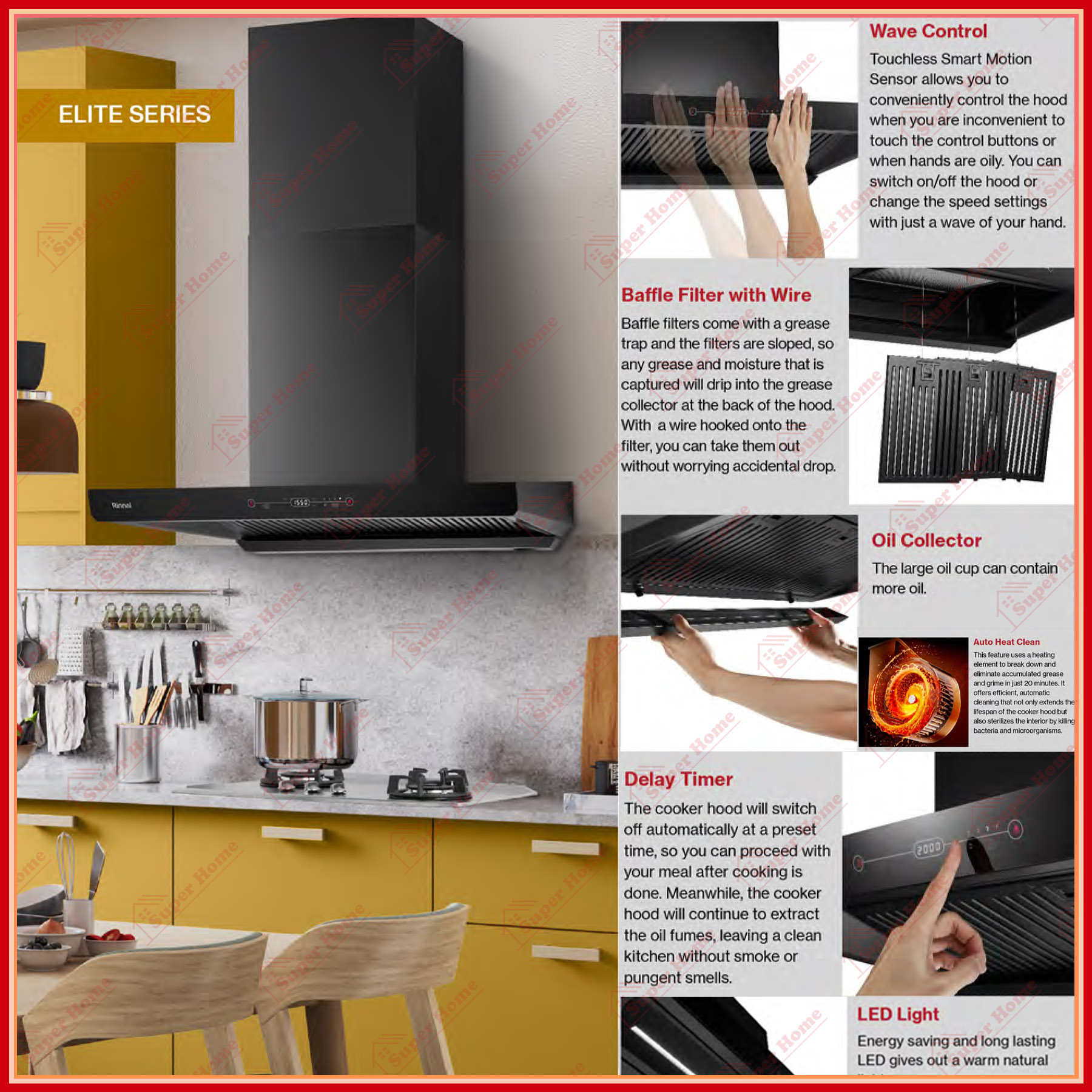 Rinnai Electric Hob RB-7022HE-CB 2-in-1 Vitroceremic Induction Hob / Rinnai Hood RH-C3819-PBW ...