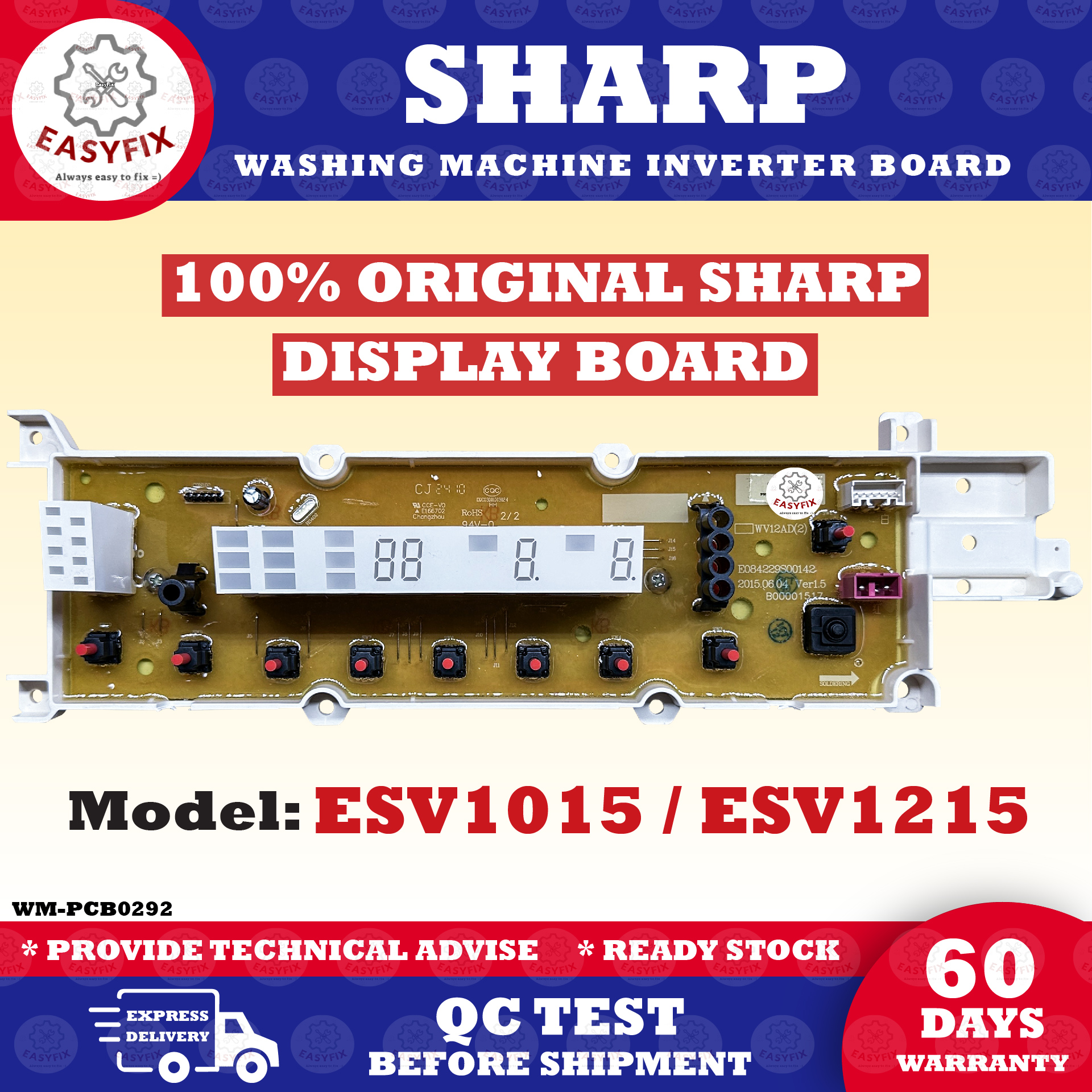 (100% ORIGINAL - DISPLAY BOARD) ESV1015 / ESV1215 SHARP WASHING MACHINE ...