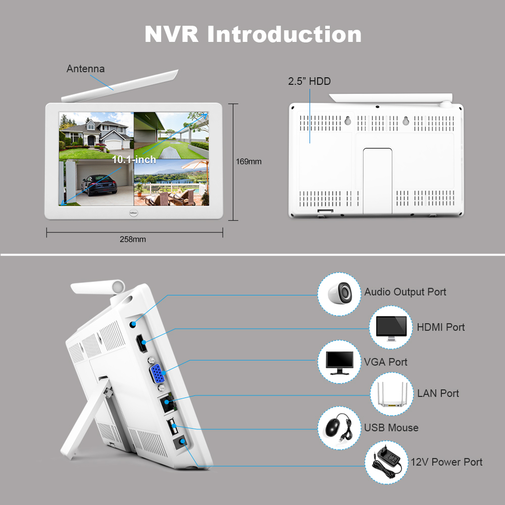 SriHome NVS009-IPC059 Plug & Play WiFi CCTV NVR LCD Screen Monitor + 4x ...