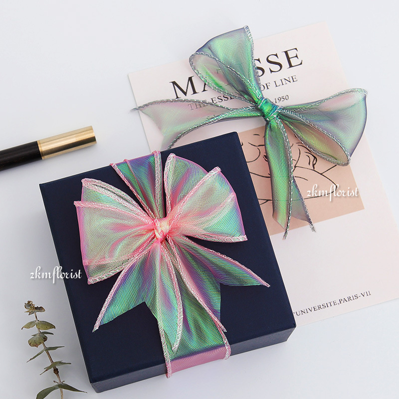 (9M) 4CM HOLOGRAM Ribbon Reben Riben Gift Satin Flower Bouquet Happy ...