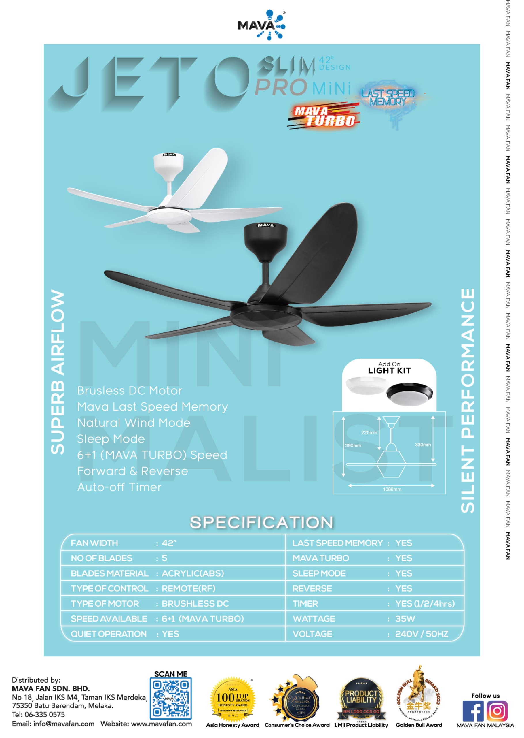 MAVA JETO SLIM PRO 56 Inches DC Motor 6 Speed Reverse Forward Remote 5 ...