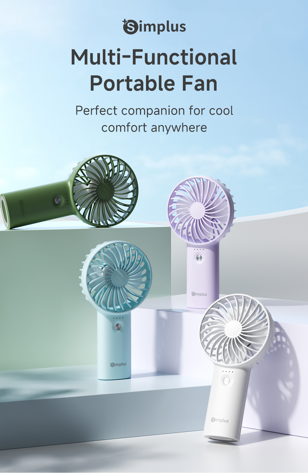 Simplus Small Fan Handheld Mini Electric Portable 160g 3 LevelsType-C Charging 4000mah 15H Max ...