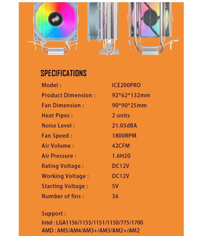 Aigo ICE 200 PRO CPU Cooler For Intel LGA1700 1200 1150 1151 1155 1156 ...