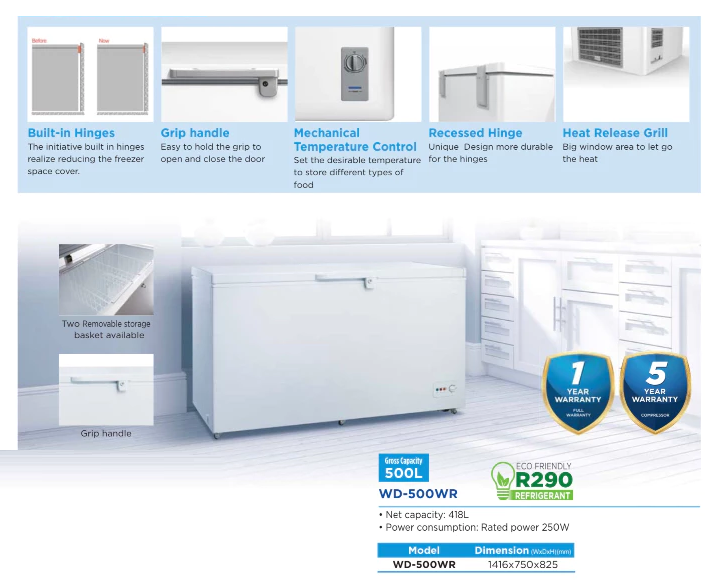 Midea Chest Freezer 500L Gross 418L Nett Peti Freezer Murah Deep ...