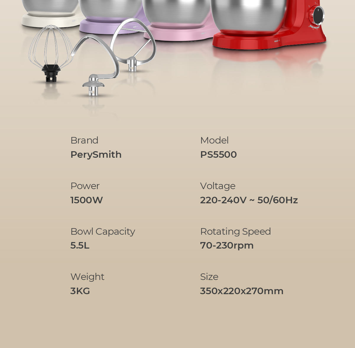 PerySmith PS5500 5.5L Stand Mixer EasyCooking Series (Mesin Adun ...