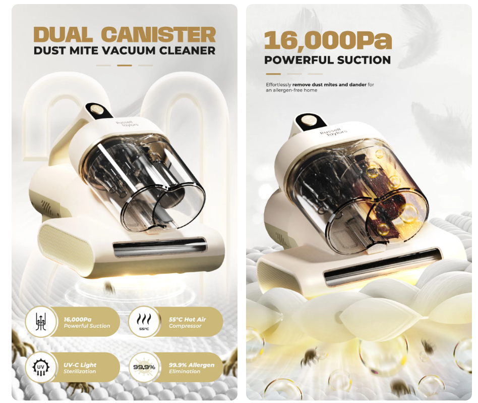Russell Taylors Dust Mite Vacuum Cleaner VM-10 (300W) VM10 / Dual Cup ...