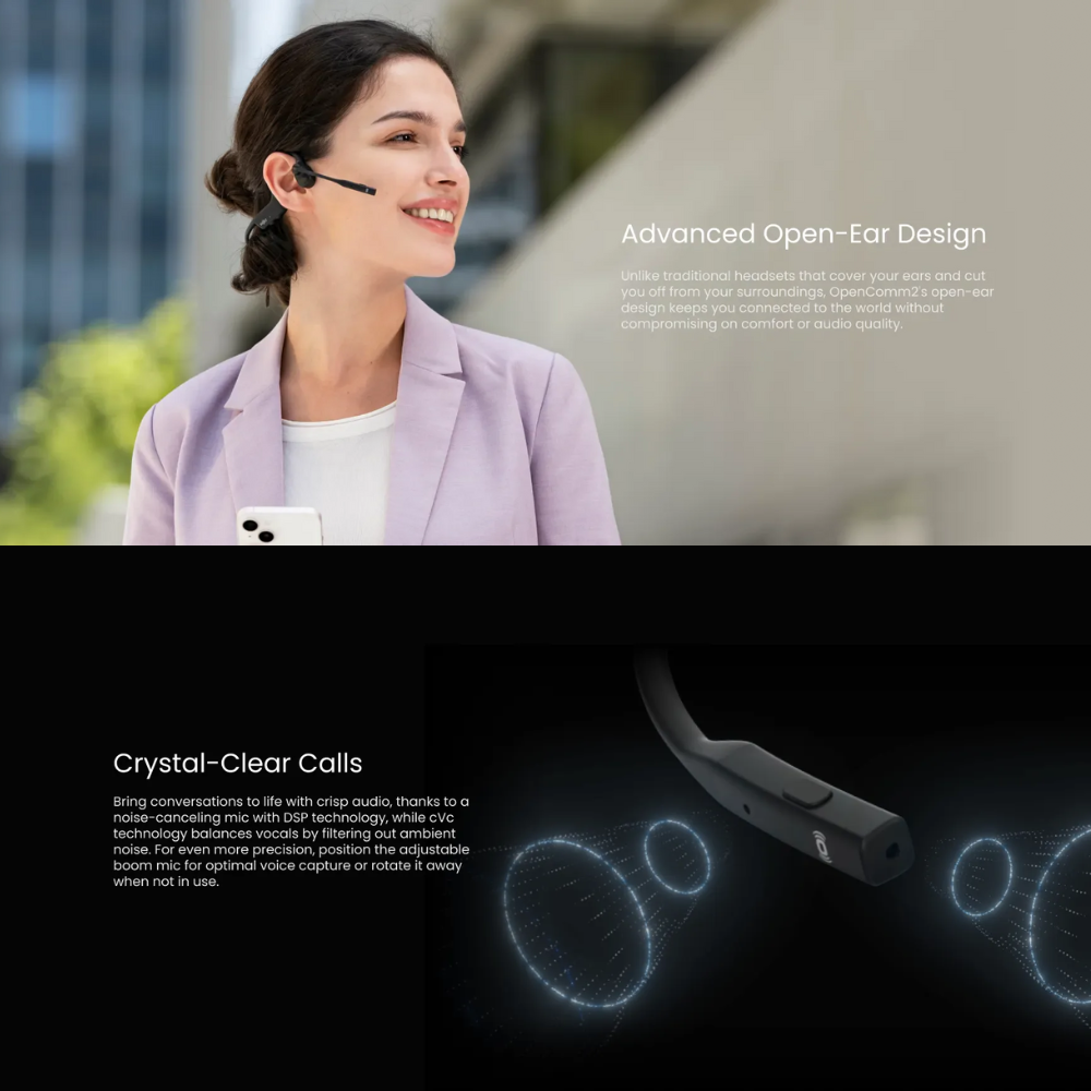 Shokz OpenComm 2 | OpenComm UC Bone Conduction Stereo Bluetooth Headphone | Shopee Malaysia