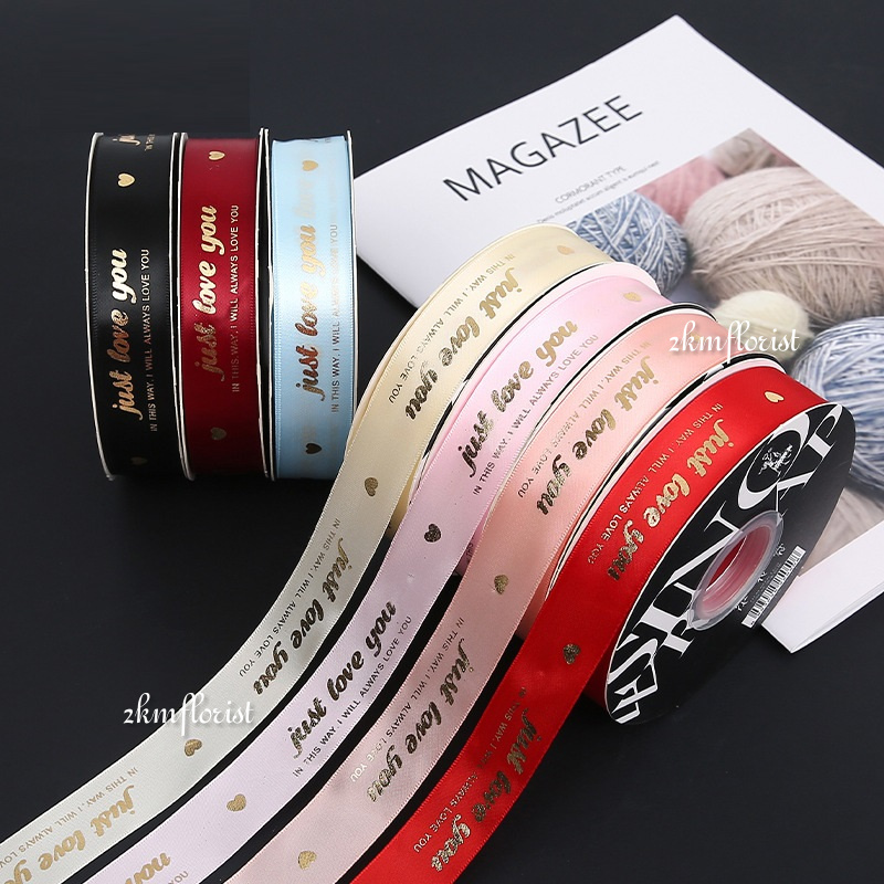 (41M) 2.5CM LOVE YOU Ribbon Reben Riben Gift Satin Flower Bouquet Happy ...