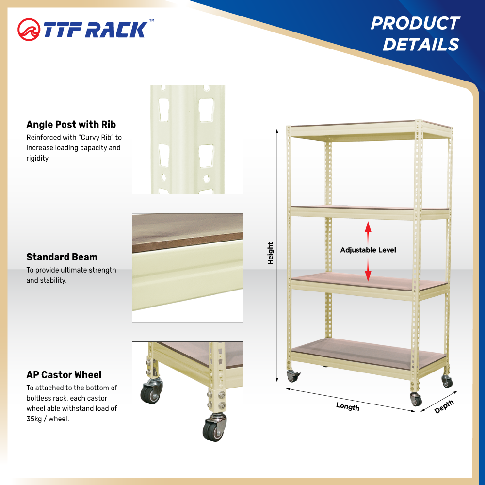 TTF Rack™ TROLLEY Vital Rack with wheel (H150cm-180cm (D)30-60cm (L)30 ...
