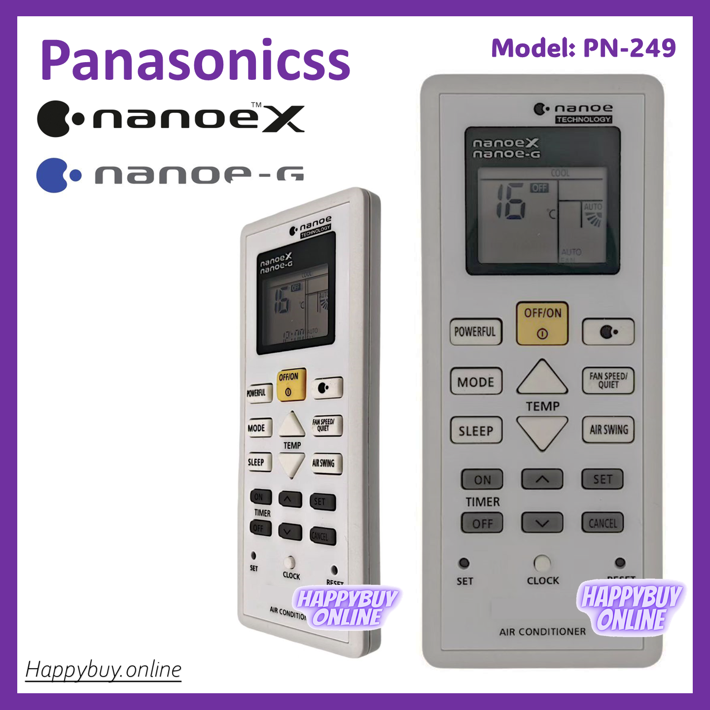 Panasonis Nanoe-G Nanoe-X Inverter Air Conditioner Remote Control PN249 ...