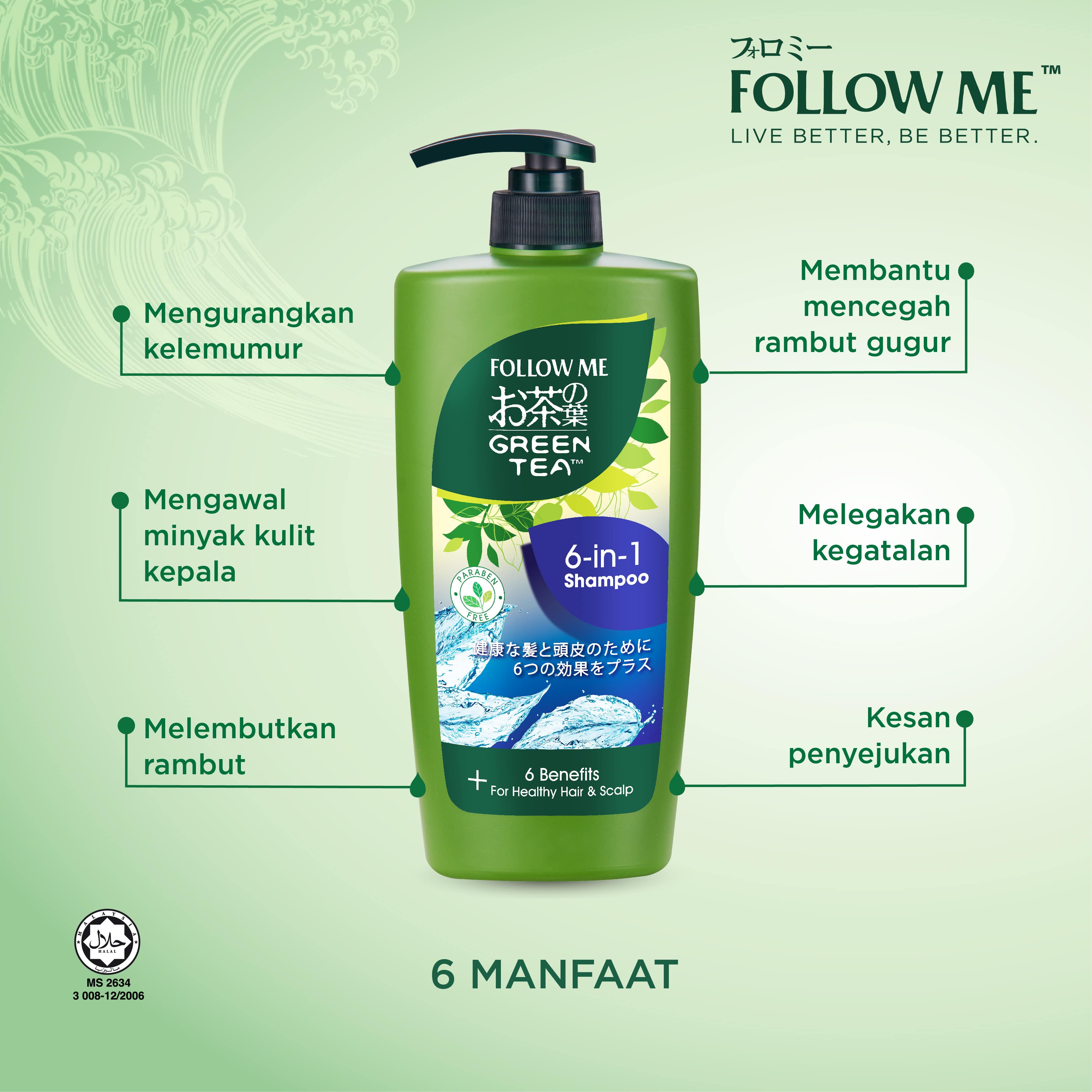 Follow Me Green Tea Shampoo (6-in-1) (650ml/ 320ml) | Shopee Malaysia