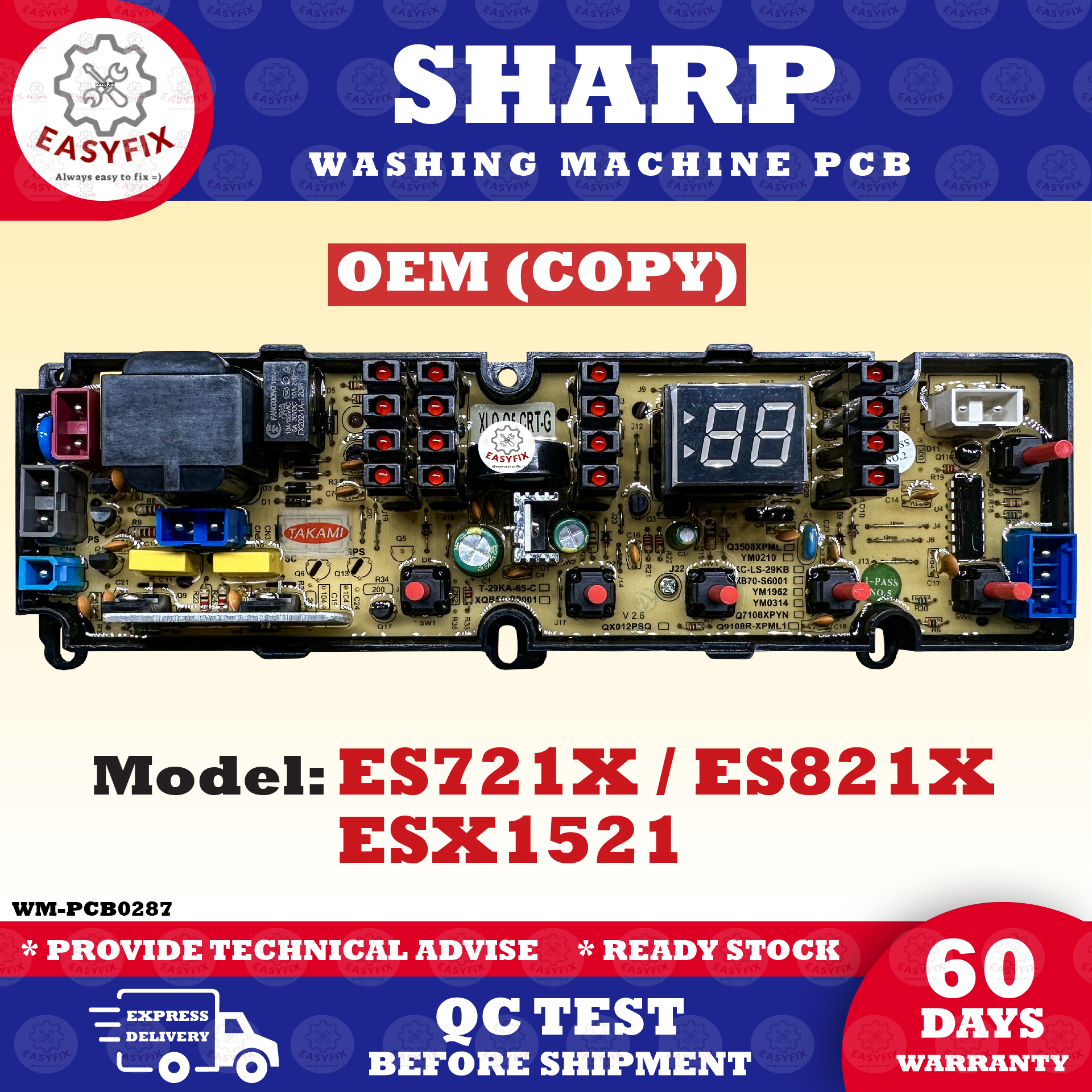 ES721X / ES821X / ESX1521 COMPATIBLE WITH SHARP WASHING MACHINE PCB BOARD (CONTROL BOARD / PANEL ...