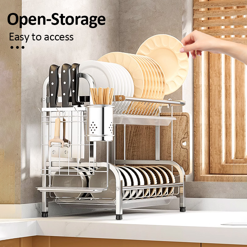 GSlife 2/3 Layers Dish Rack Stainless Steel Dish Drainer Rack Kitchen ...