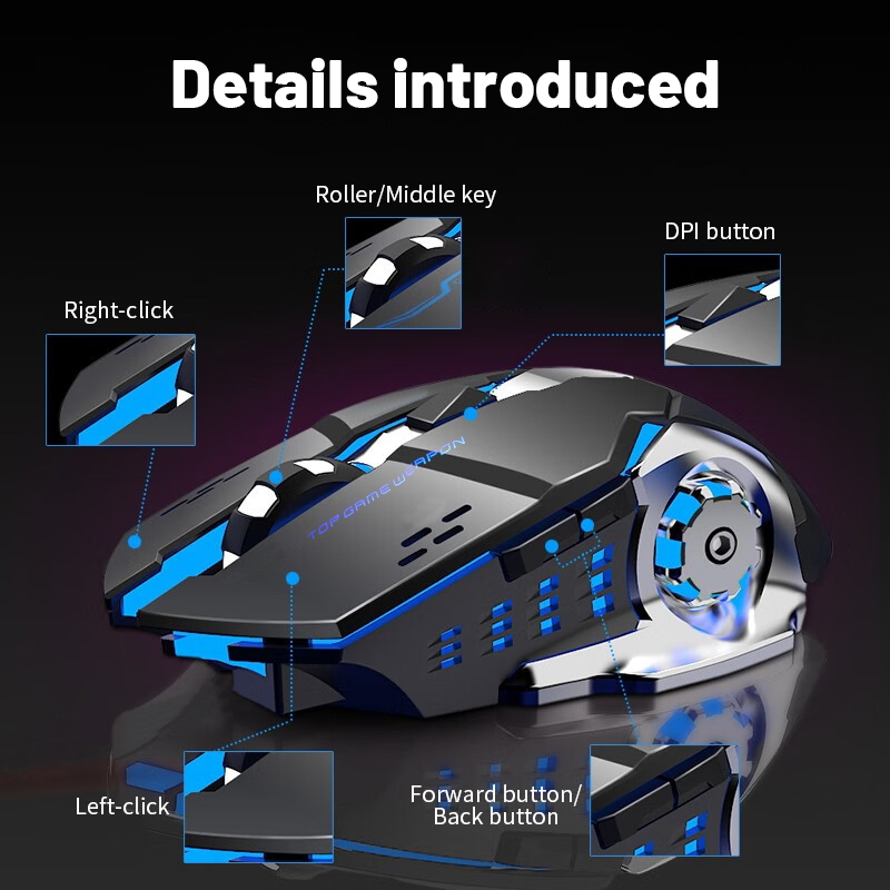 LED Wireless Mouse 2.4G Computer Mouse Laptop USB Rechargeable Bute ...