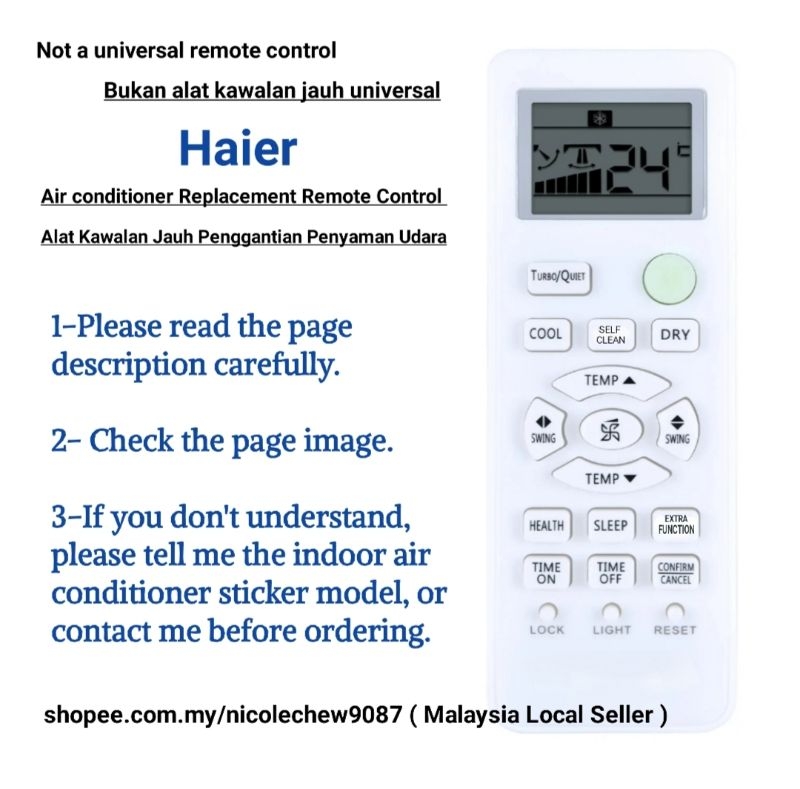 Haier inverter air conditioner Replacement Remote Control H06 | Shopee ...