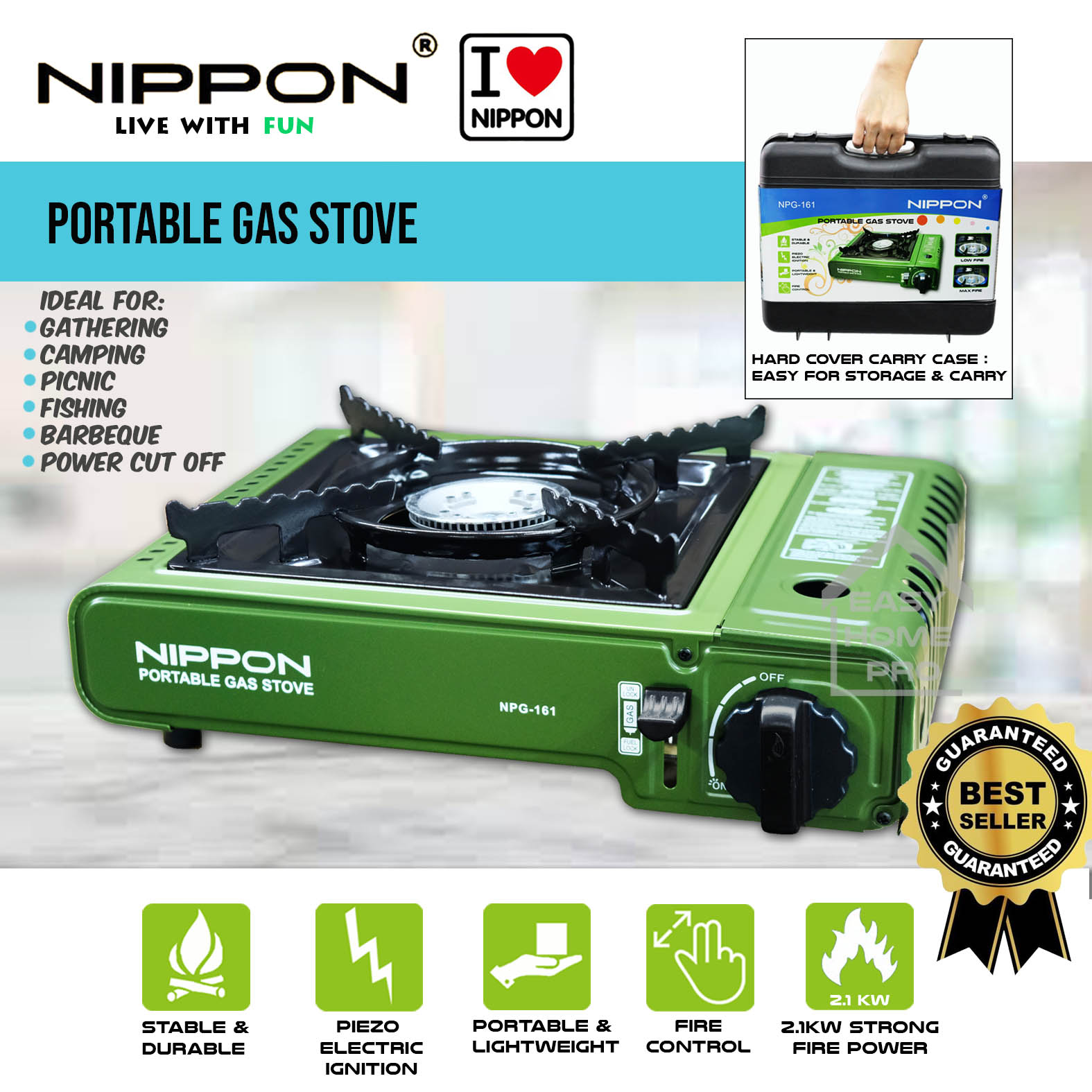 NIPPON NPG-161 SAFETY PORTABLE BUTANE GAS COOKER STOVE FOR PICNIC ...