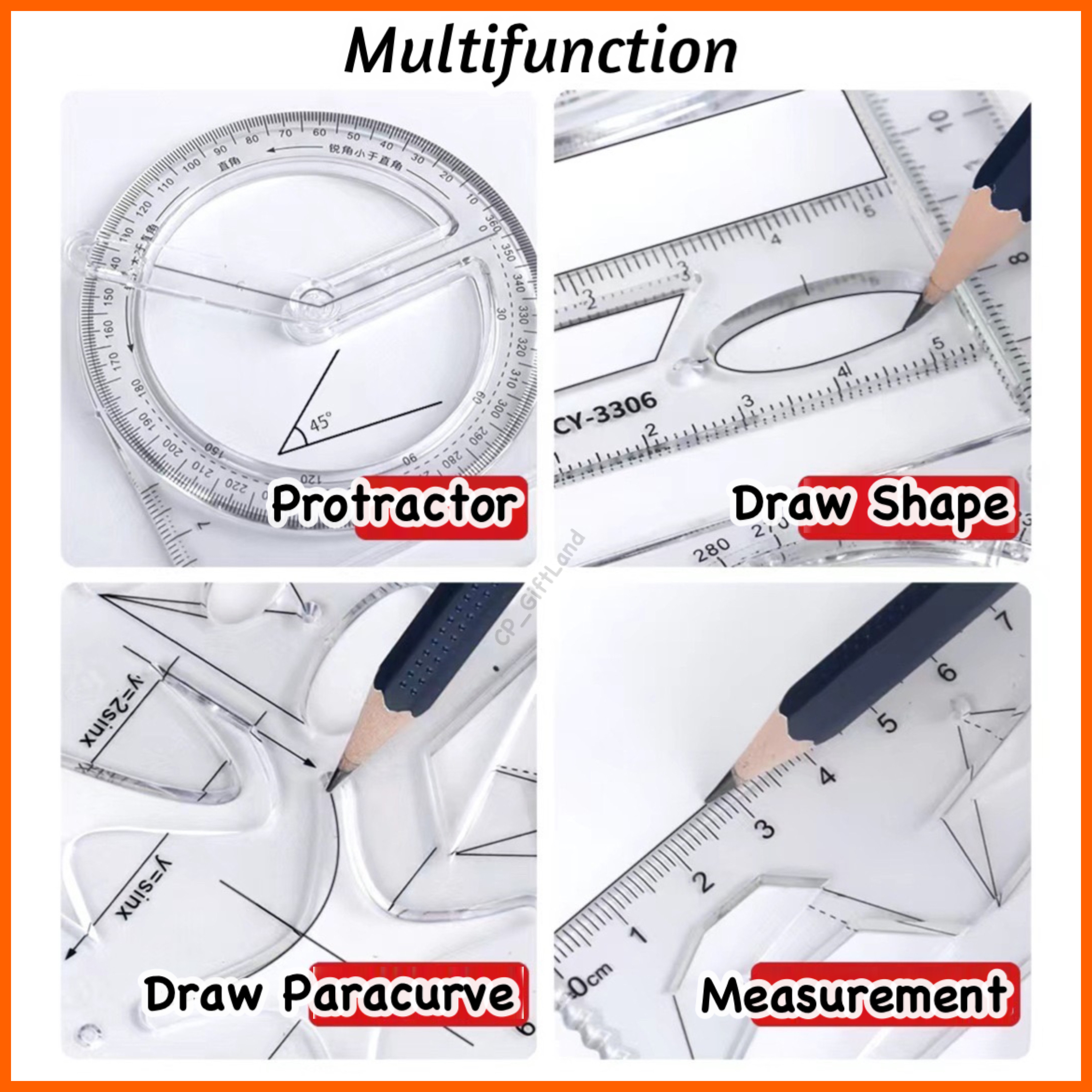 Multifunction Ruler Transparent Creative Triangle Drawing Geometric ...