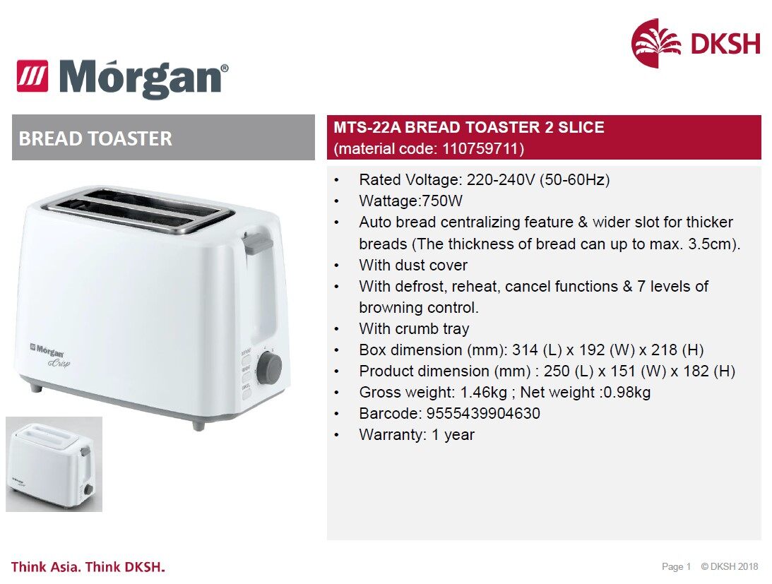 (Free BubbleWrap) Morgan | MTS-22A | READ TOASTER | 2 SLICE | Auto ...