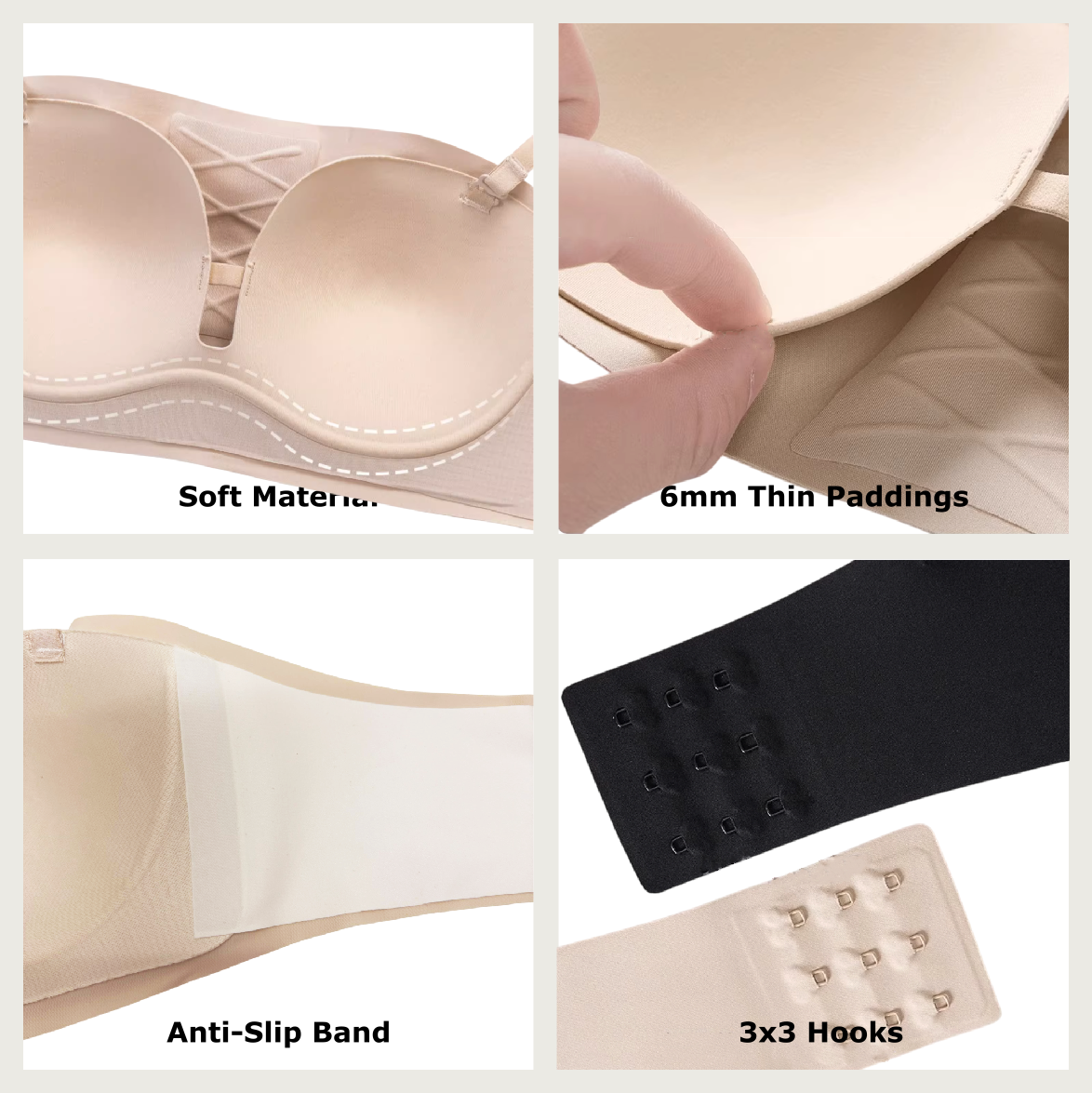 Bubblerie Fixed Cup Strapless Wireless Seamless Push Up Half Cup Bra B ...