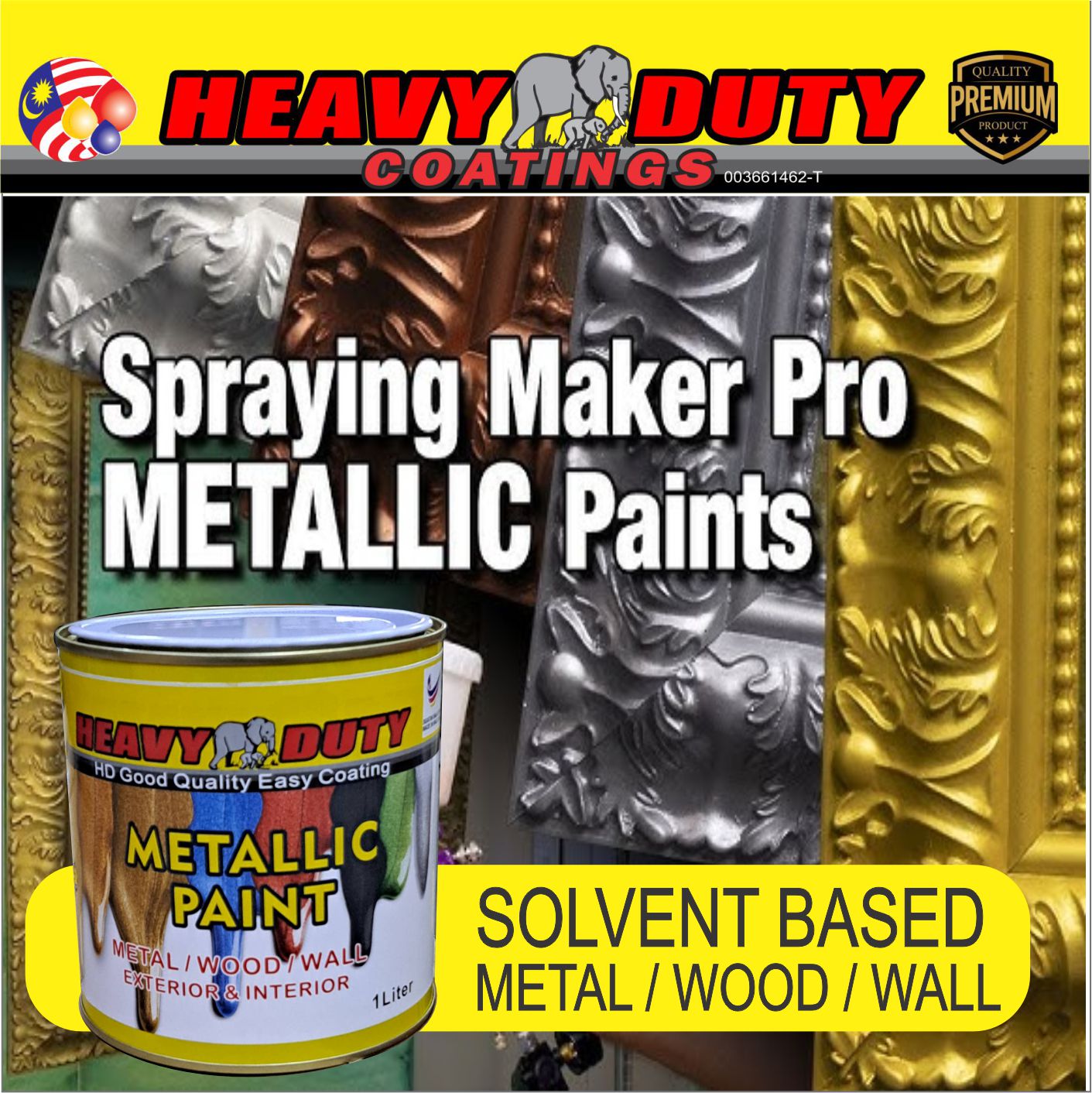 1L METALLIC SOLVENT BASED ( HEAVY DUTY ) FOR METAL WOOD WALL GOLD HD ...