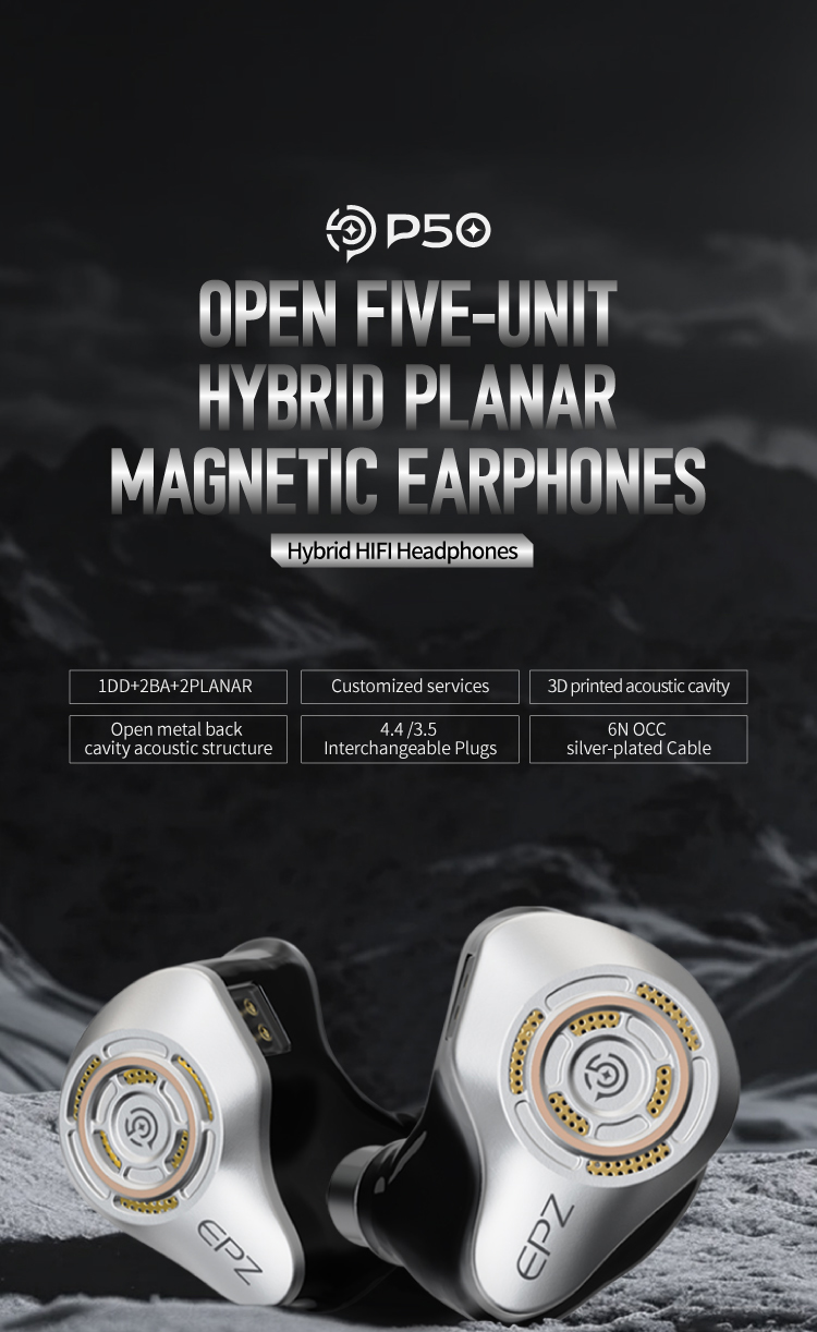EPZ P50 1DD+2BA+2Planar Hybrid Drivers HiFi IEM 3.5/4.4 L-Shaped Replaceable Plug In Ear ...