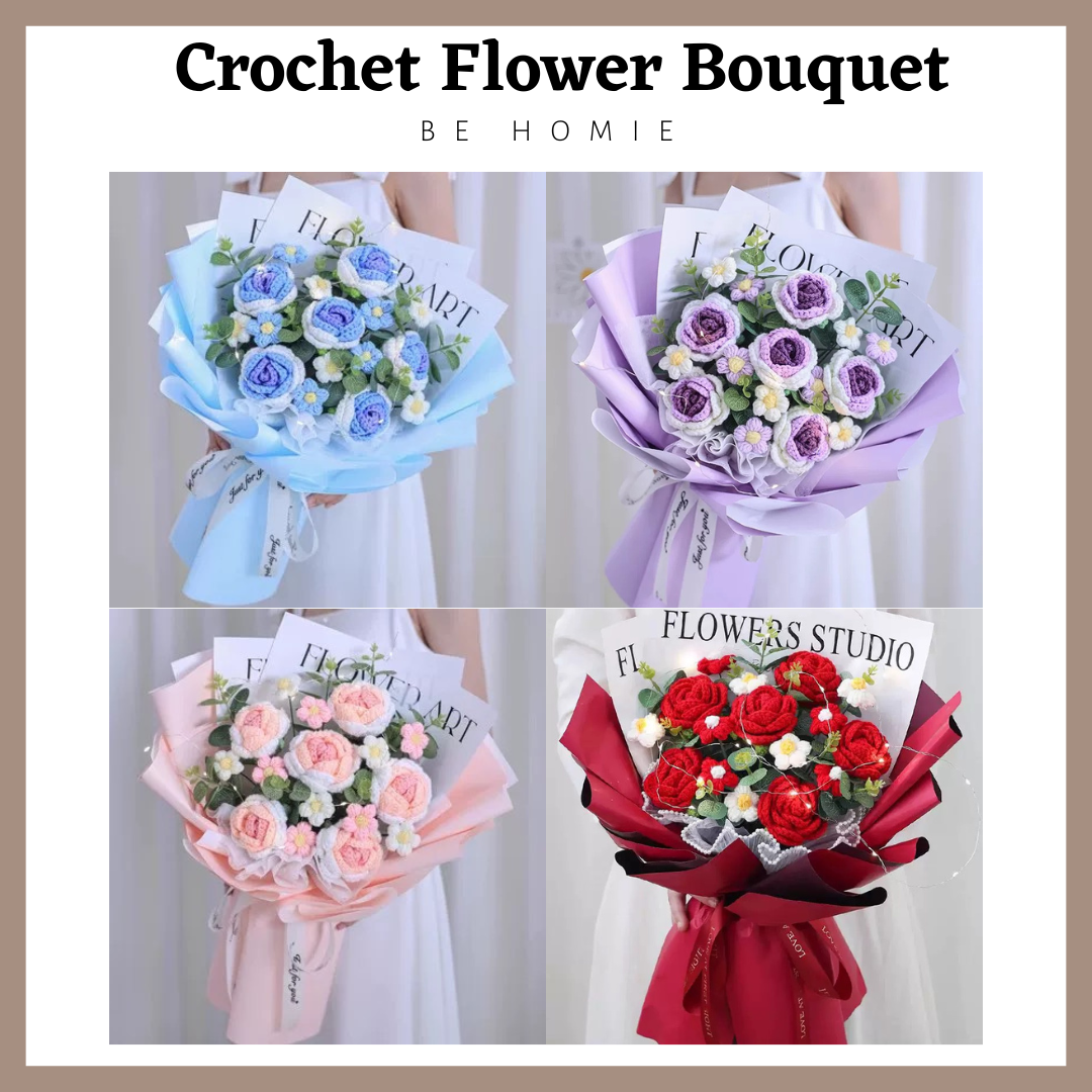 ⭐NEW⭐ BH handmade crochet flower bouquet hand knitted artificial flower ...