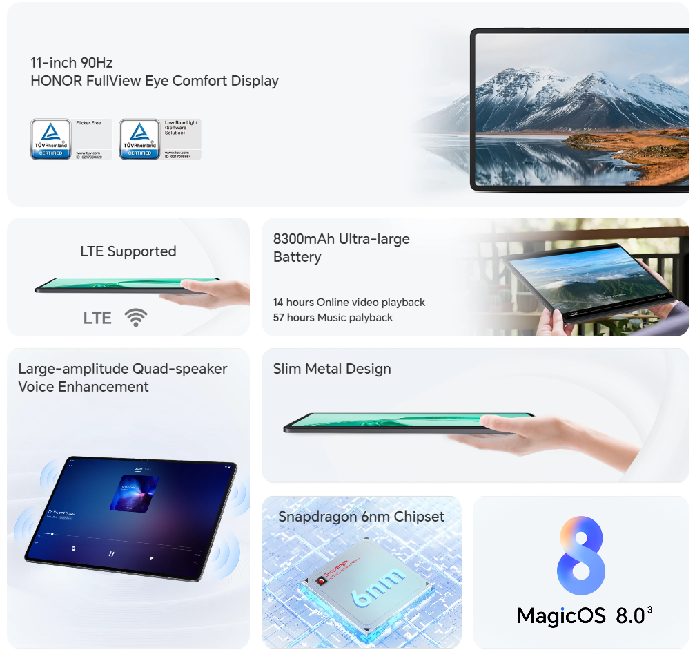 Honor Pad X8a (4GB+128GB) 4G/LTE Version | 11-inch 90Hz HONOR FullView ...