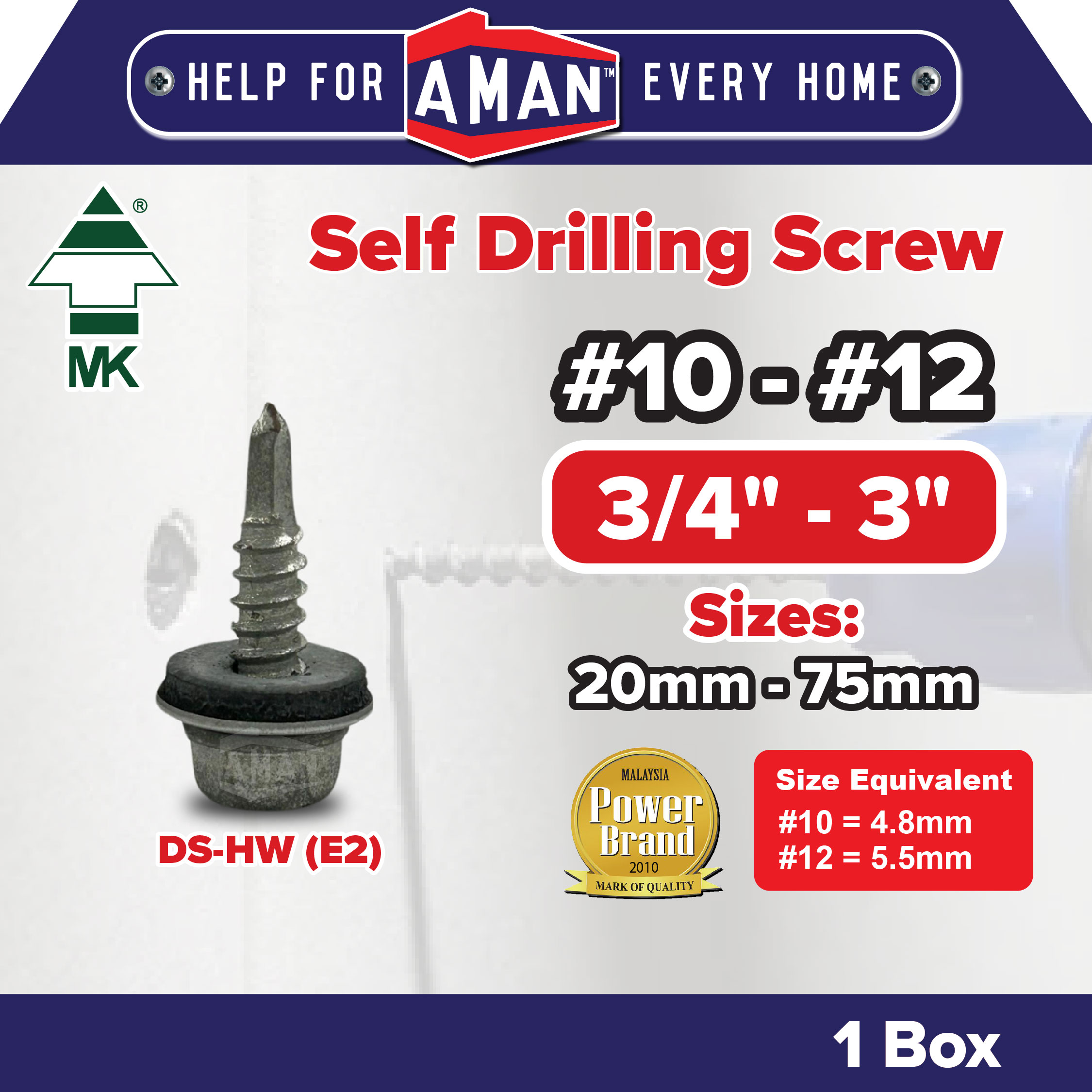 MK Self Drilling Screw Skru Mata Drill Besi E2 With Washer DS-HW 520 ...
