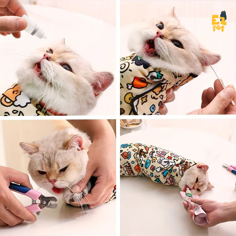EZPET🐱【Multi-functional Colorful Cat Wrap】Pet Wrap Cloth Anti Run Cat ...