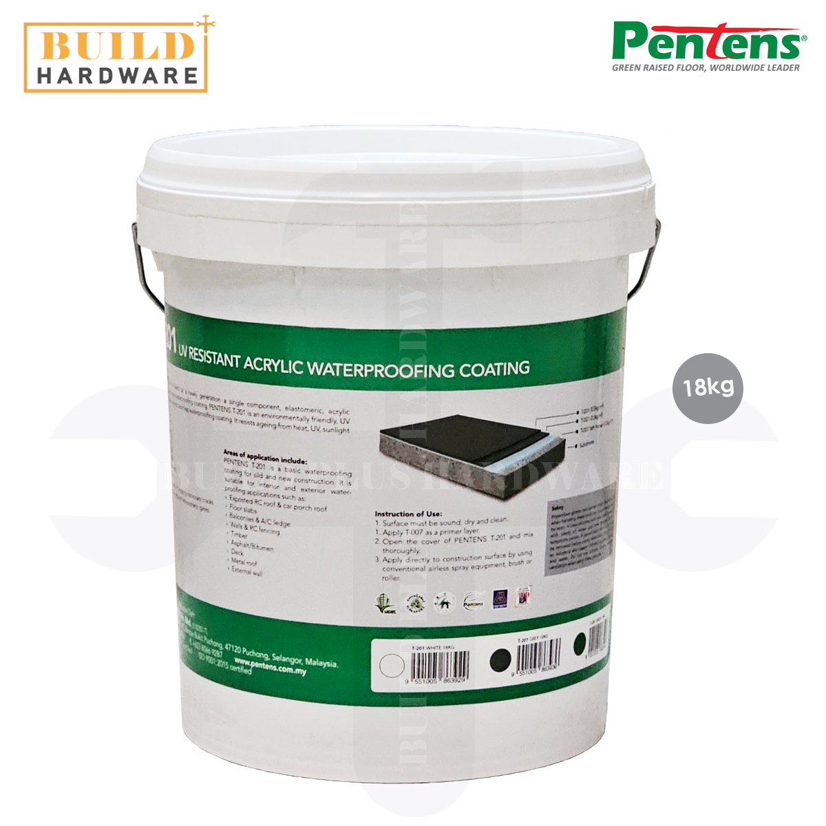 PENTENS T-201 18KG UV Resistant Acrylic Waterproofing Coating T201 (GREY) 水性隔熱防水塗料 Salutan Kalis ...