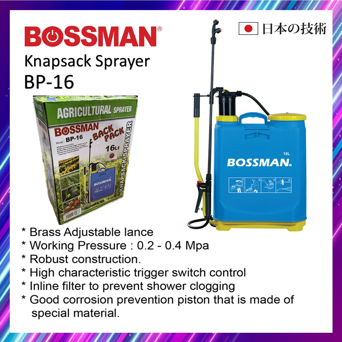 Bossman BP16 Pump Racun Knapsack Sprayer BP 16 / Pam Racun rumput Spray ...