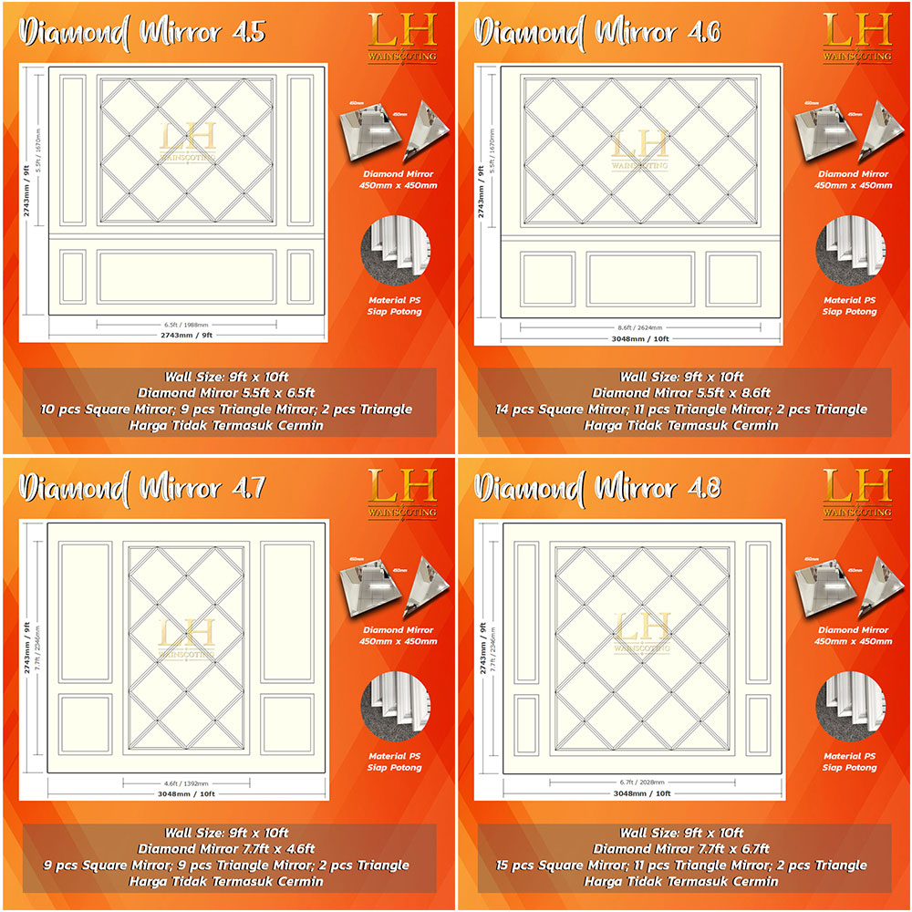 Set DIY WAINSCOTING DIAMOND MIRROR 4.0 Wainscoting Frame Gold / White ...