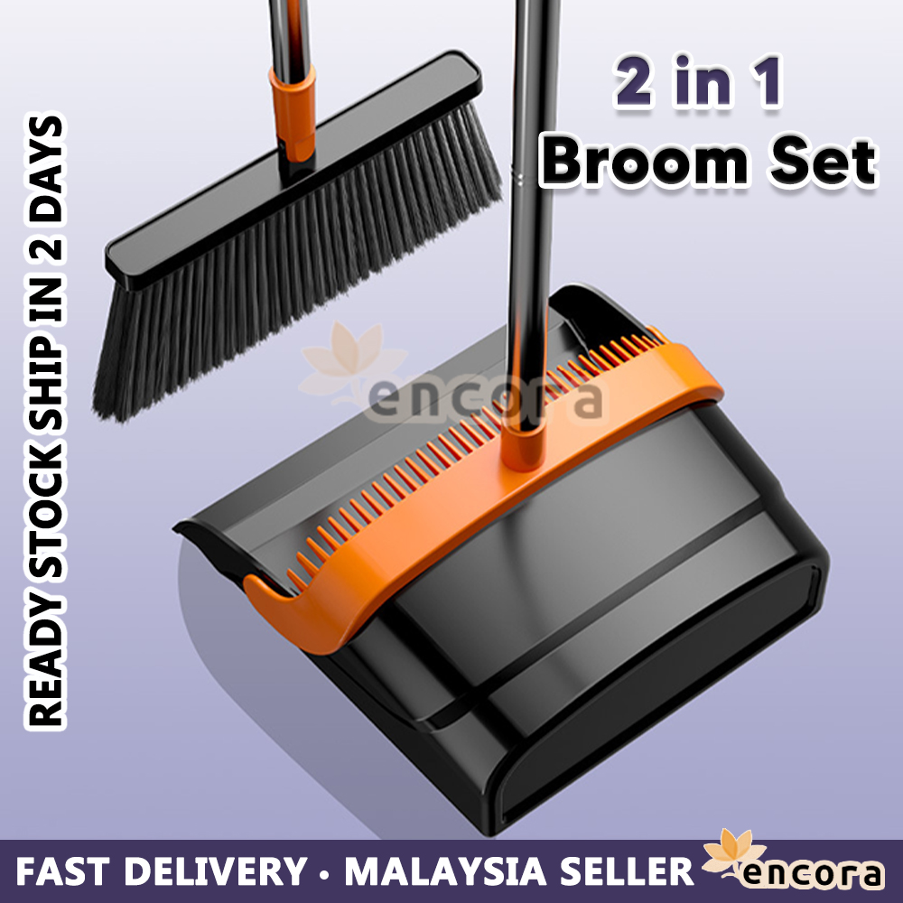 Encora 2 in 1 Broom Set Foldable Standing Upright Dustpan Penyodok ...