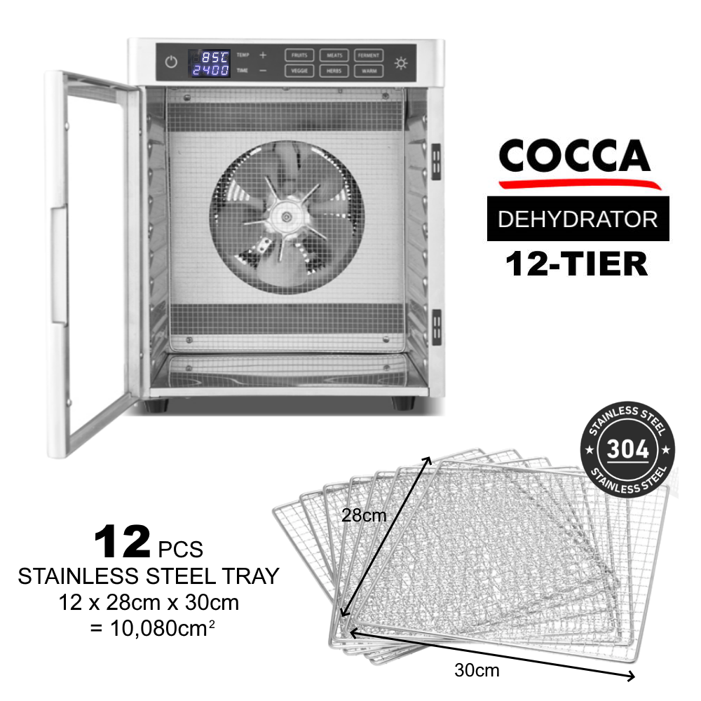 COCCA 12-Tier SUS304 Stainless Steel Food Dehydrator Commercial Grade ...