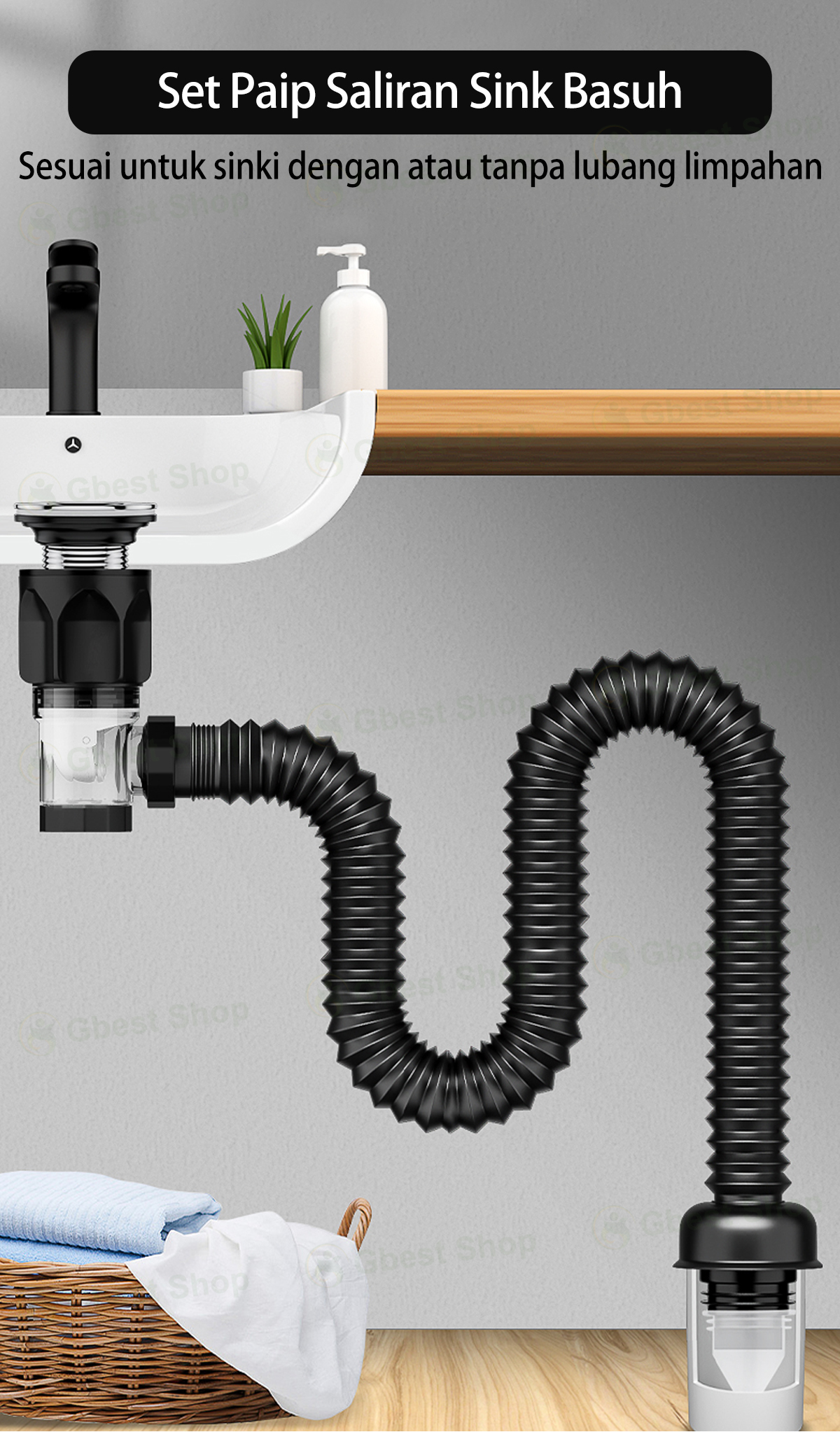 Thickened ABS Basin Flexible Drain Hose Sewer Pipe Plumbing Draingae ...