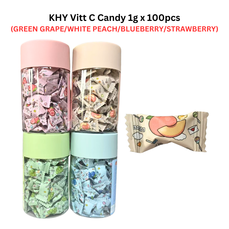 Halal KHY Vitt C Candy 1g x 100pcs (GREEN GRAPE/WHITE PEACH/BLUEBERRY ...