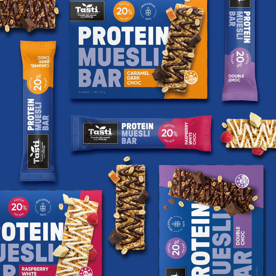 TASTI Protein Muesli Bar (Caramel Dark Choc, Raspberry White Choc ...