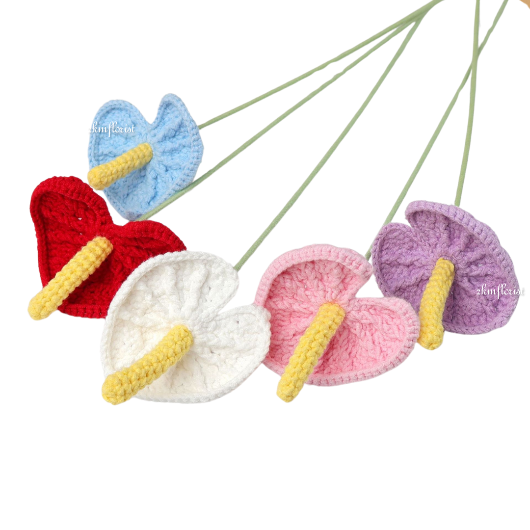 (1PC) CROCHET SULAM ANTHURIUM Flower Bunga Sulam Wool Hand Knitted ...