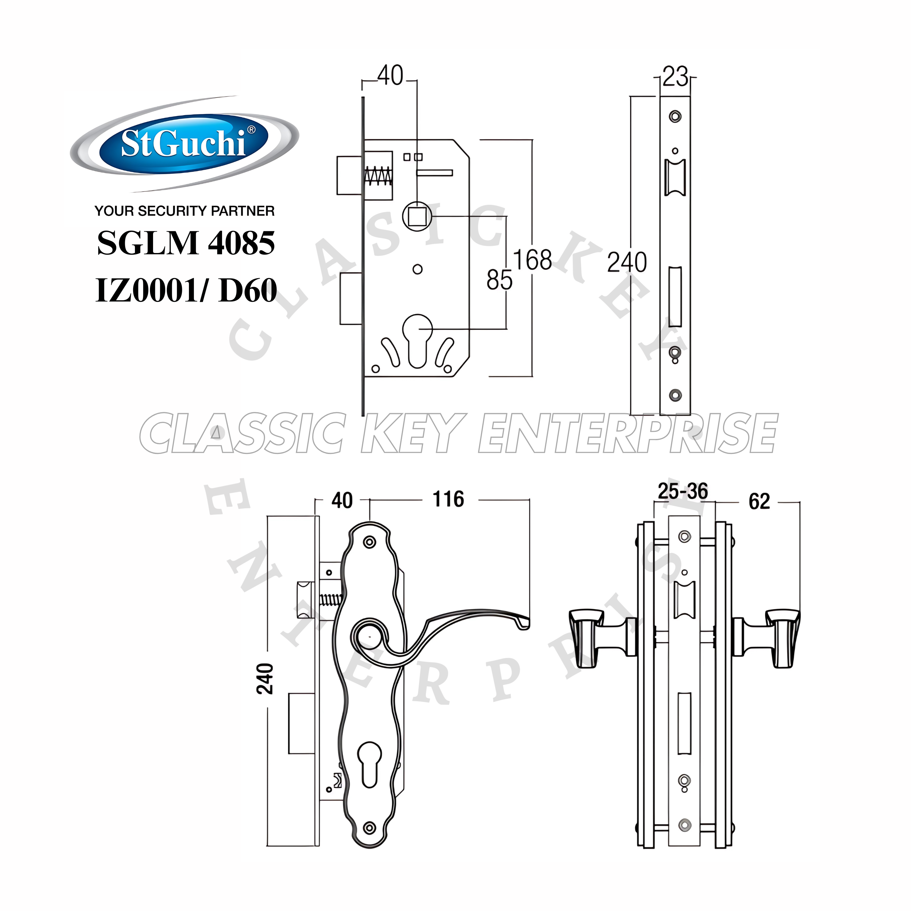 St Guchi Lever Mortise Grille Door Lockset Model (SGLM4085 - IZ001 ...