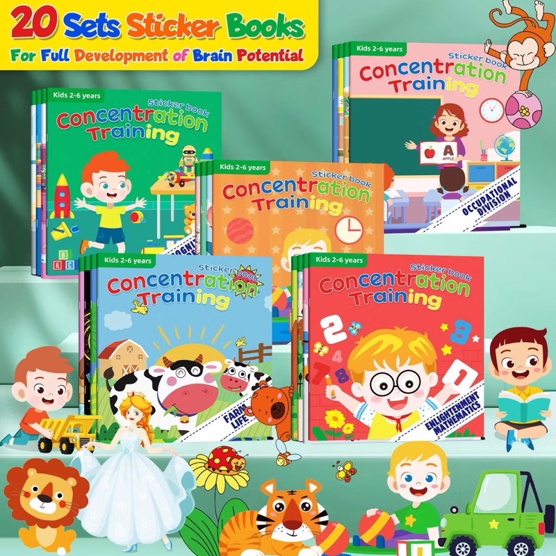 20books 1set Concentration Training Sticker Book Toddler Kids Preschool ...