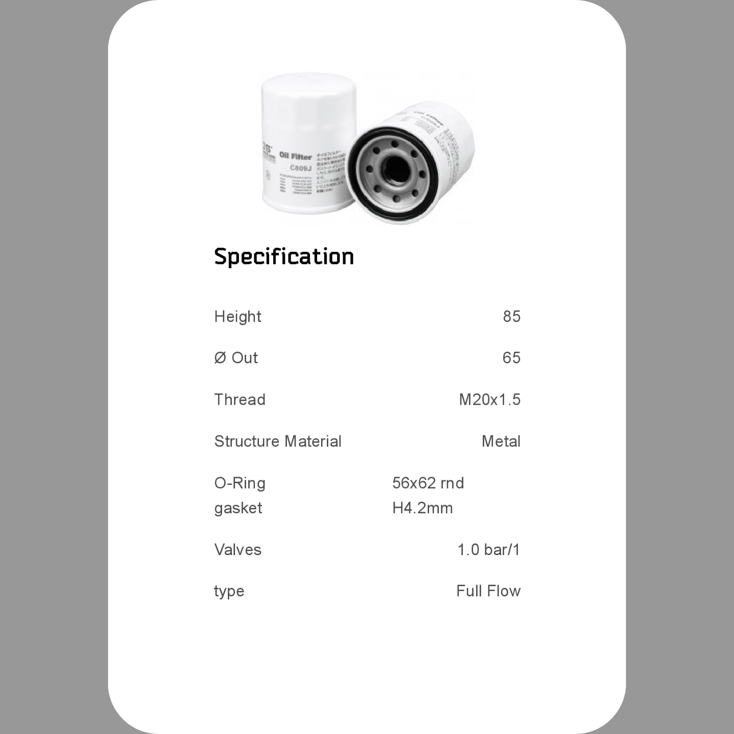 JS Asakashi C-809J Oil Filter for Honda City Civic HR-V CR-V BR-V Jazz ...