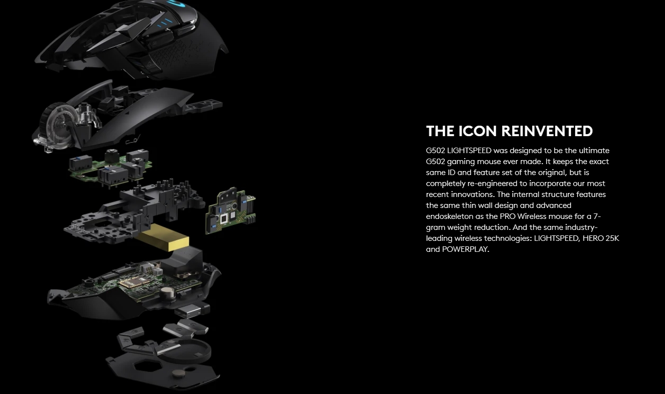 LOGITECH G502 LIGHTSPEED WIRELESS GAMING MOUSE HERO 25K SENSOR / 11 ...