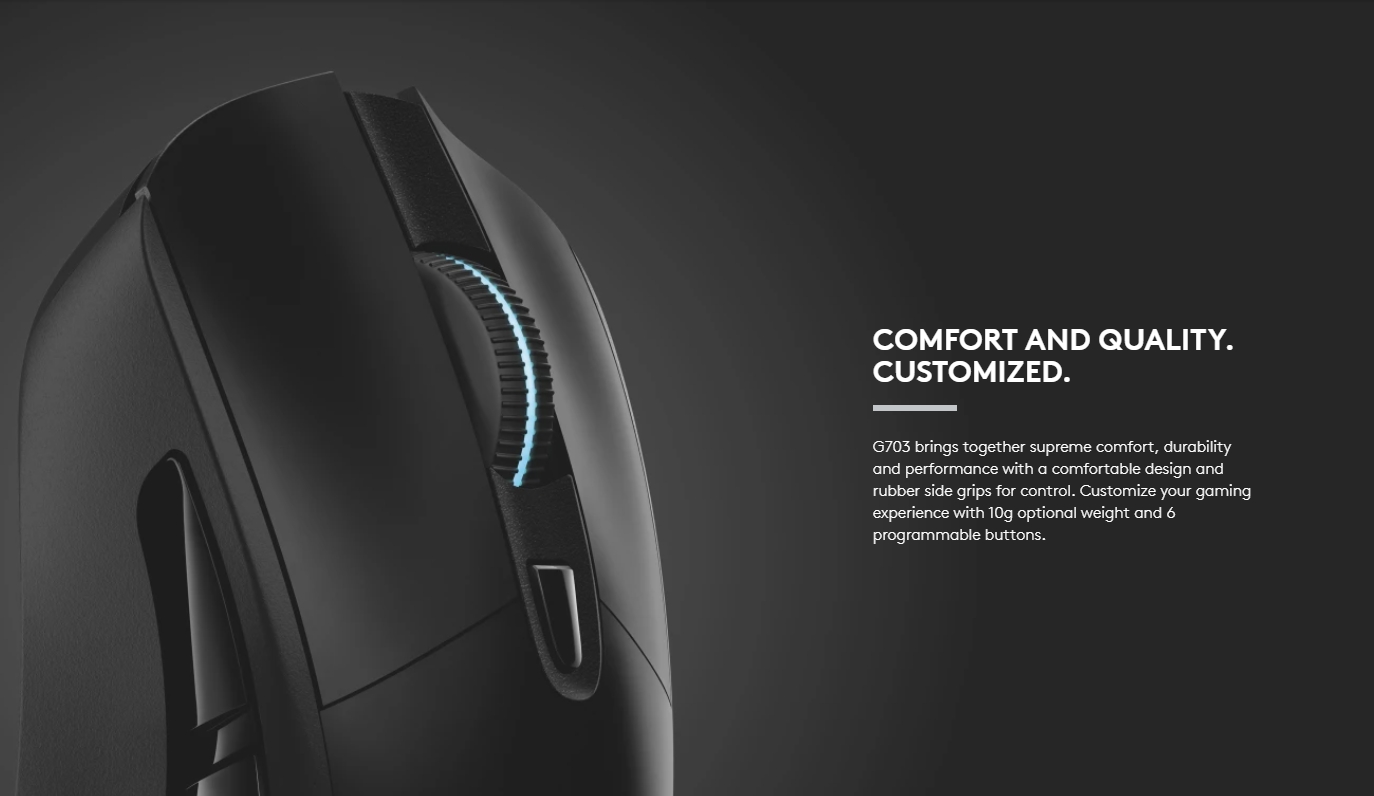 LOGITECH G703 LIGHTSPEED WIRELESS GAMING MOUSE WITH HERO 25K SENSOR / LIGHTSYNC RGB LIGHT / 6 ...