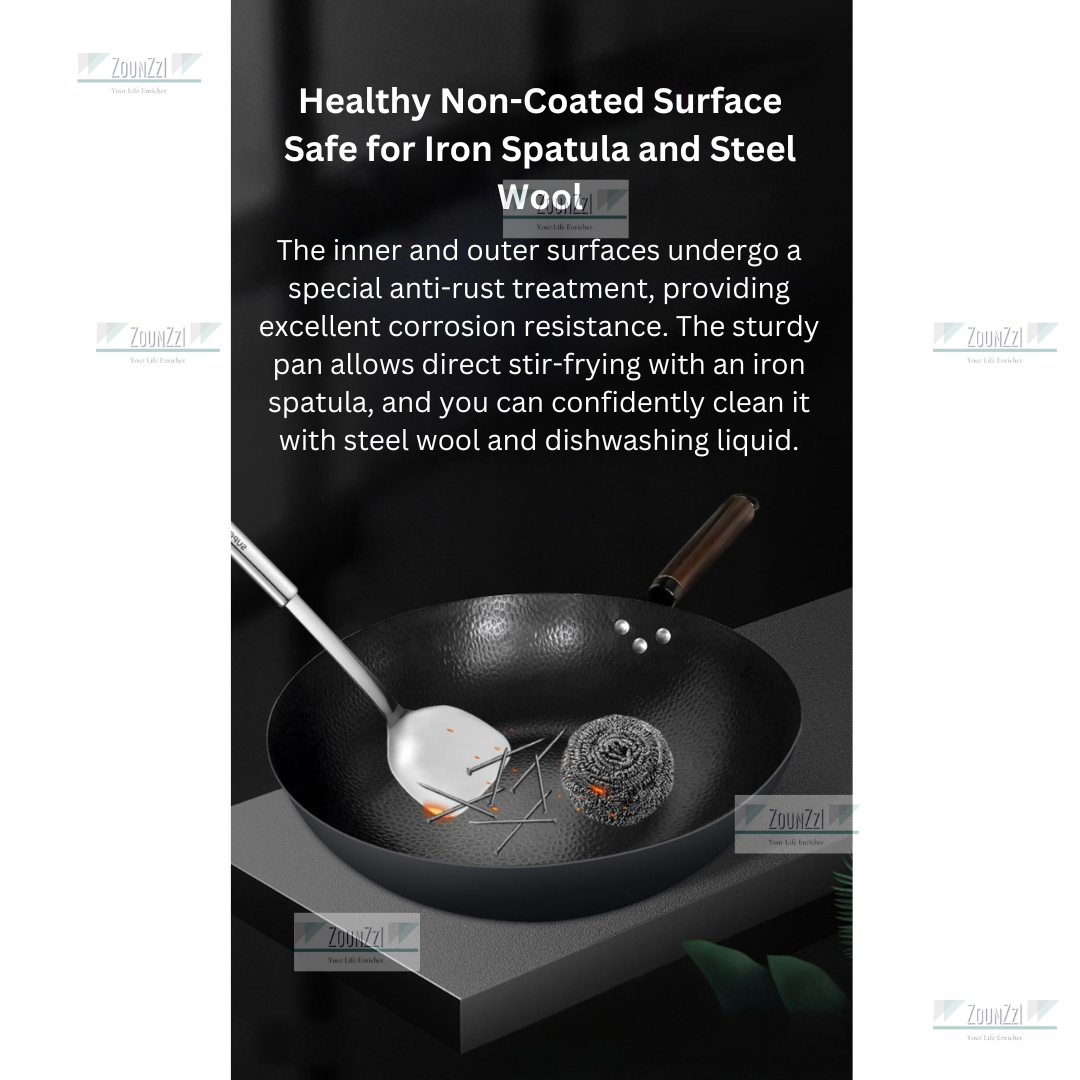 Uncoated Flat Cooking Pan No Harmful Coating Surface Ergonomic Handle ...